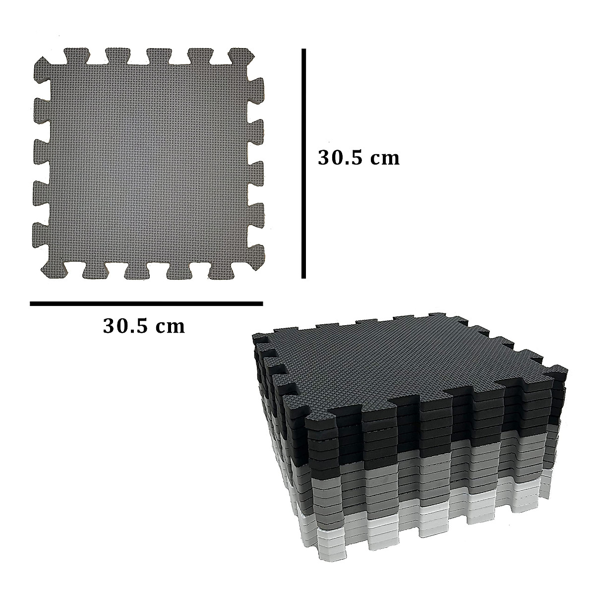 16 Pieces Foam Play Mat with Border, Interlocking Playmat Tiles, Foam Floor Mat Tiles for Kids, Puzzle Play Mat, Exercise Gym Mats – Color of Black & Grey & White