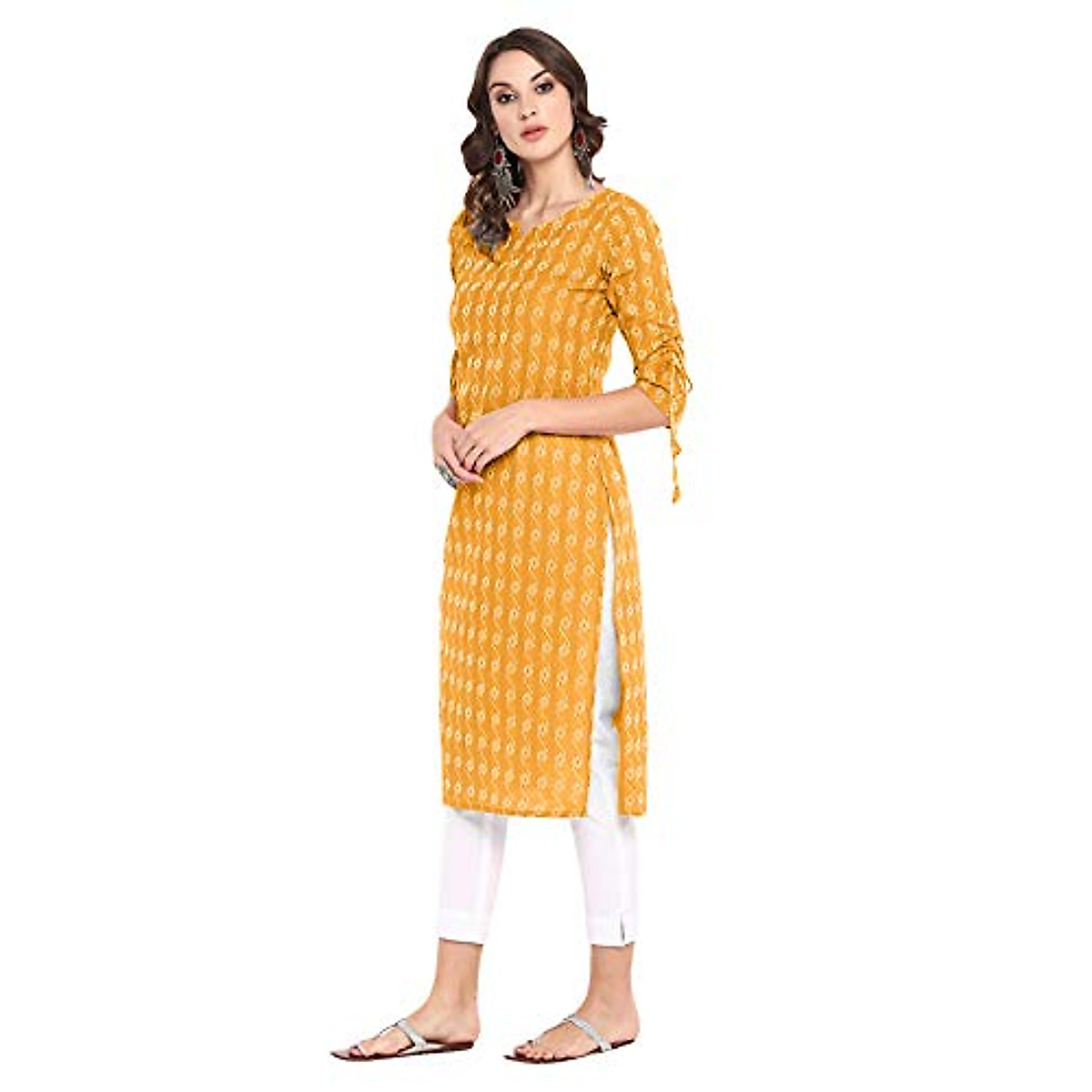 Janasya Indian Women's Yellow Pure Cotton Kurta(JNE3568-KR-A-XXL)