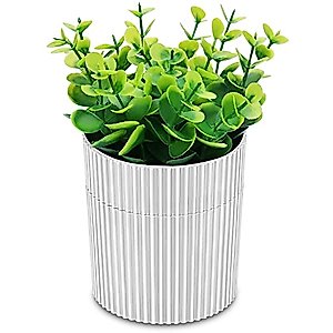 Bathroom Canister, Bathroom Storage Organizer For Cotton Ball, Bath Salts, Cotton Rounds,Floss Picks, Hair Clips, Apothecary Jars For Vanity Makeup Organizer, Cute Artificial Plants Design As Perfect Bathroom Decoration & Accessories (White)