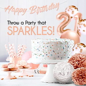 EpiqueOne 41-Piece Rose Gold 21st Birthday Decorations for Women | Includes Happy Birthday Banner, Cake Topper, Tissue Pom Poms & More | Easy to Set Up | Also Ideal for Bridal and Baby Showers & More