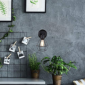 Globe Electric 65291 1-Light Plug-in or Hardwire Industrial Cage Wall Sconce, Matte Black Finish, On/Off Rotary Switch, 6ft Clear Cord, Wall Lights for Bedroom Plug in, Kitchen Sconces Wall Lighting