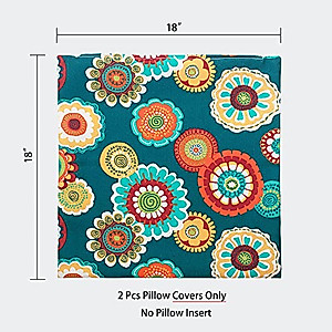 Magpie Fabrics Pack of 2 Outdoor Waterproof Throw Pillow Covers 18 x 18 Inch, Christmas Decorative Cushion Sham Pillowcase Shell for Garden Patio Tent Balcony Couch Sofa(Heronsbill Turquoise Green)