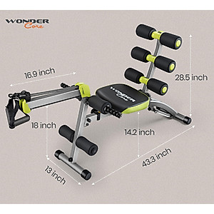 WONDER CORE Pro Max Workout Equipment Home Gym, 4-in-1 Exercise Equipment: Rowing Machine, Leg Press Machine, Ab Glider Machine, Roman Chair, Fitness Equipment for Core Strength Training (Green)