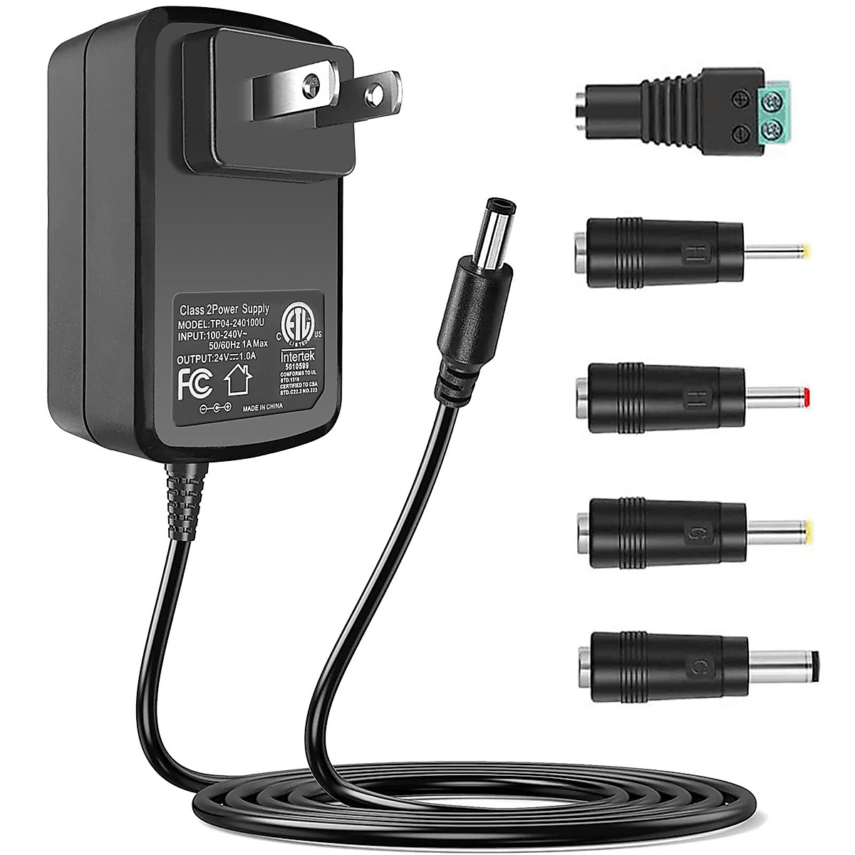 100V-240V to 24V 1A AC/DC Switching Power Supply Adapter with 5 Selectable Adapter Plugs
