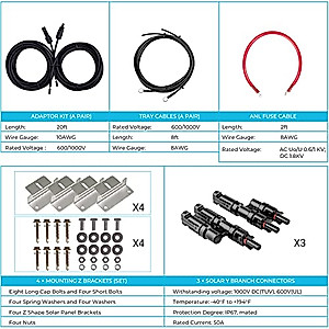 Renogy 400 Watt 12 Volt Premium 4 Pcs 100W Panel+40A MPPT Charge Controller+ Bluetooth Module Fuse+ Mounting Z Brackets+Adaptor Kit +Tray Cables Set, 400W, Grid 12V Solar Power System