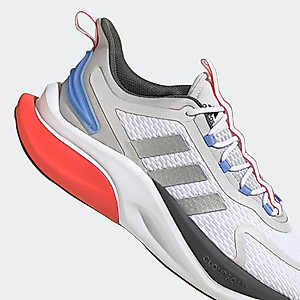 adidas Men's Alphabounce+ Running Shoe, White/Silver Metallic/Blue Fusion, 9