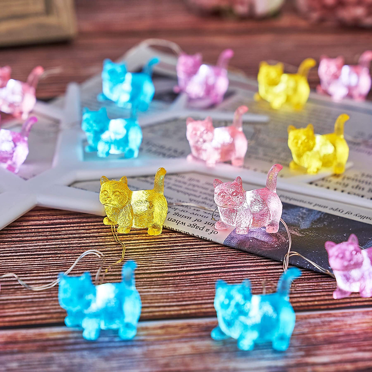 Bartlett Cute Cat Decorative String Lights Indoor Animal Fairy Lights Plug in USB or Battery Operated Unique Festive Kitty Lights 10ft 30LED with Remote for Holiday Birthday Decoration