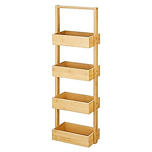 mDesign Free-Standing 4-Tiered Shelf for Bathroom, Wood Bamboo Storage Rack Room Decor Shelves - Decorative Organizer Bins for Bath Towels, Hand Soap, and Toiletries - Natural