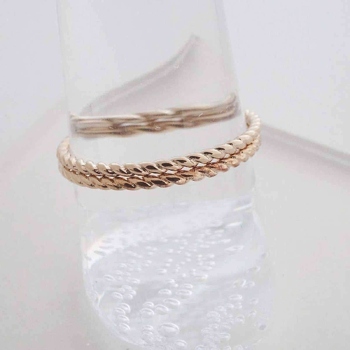 Honeycat Skinny Twist Rope Ring Duo Set in Gold, Rose Gold, or Silver | Minimalist, Delicate Jewelry (Rose Gold, 6)