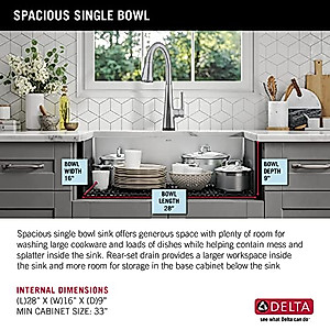 DELTA FAUCET Delta Lenta 30-inch Undermount 16 Gauge Stainless Steel Single Bowl Kitchen Sink with Accessories, 953034-30S-SS, Satin