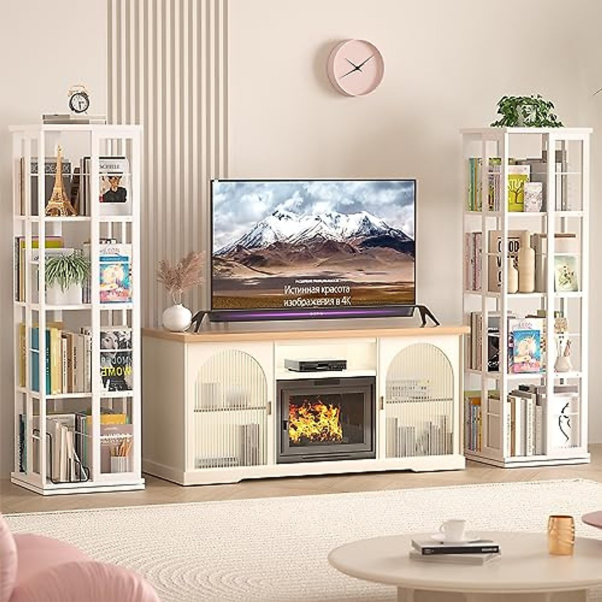 Aheaplus Rotating Bookshelf, Corner Bookshelf, 360 Display Wood Spinning Bookshelf, Floor Standing Bookcase Narrow Shelf Revolving Organizer Storage Rack for Small Space, Bedroom, Study Room, White