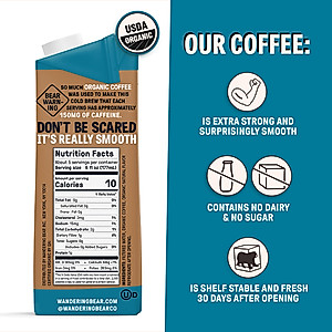 Wandering Bear Organic Vanilla Cold Brew Coffee, Iced Coffee 32 fl oz, 1 pack - Extra Strong, Smooth, Organic, Unsweetened, Shelf-Stable, Ready to Drink, Cold Brewed Coffee, Cold Coffee