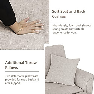 Aoowow Upholstered Sectional Sofa with Reversible Storage Chaise Lounge, Linen Fabric Pull Out Sofa Bed with 2 Throw Pillows, 86 Inch L-Shaped Couch, 3-Seat Sleeper Sofa for Living Room (Beige)