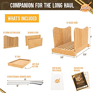 Bamboo Bread Slicer with Professional Bread Knife & Crumb Catcher Tray – Fully Adjustable for 3 Slice Thickness & Extra Tall Cutter Guide – Enjoy Homemade Bread Like Bagel, Sourdough, Cake