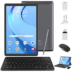 AOYODKG 2 in 1 Tablet 10 in, Android 11 Tablet Computer with Keyboard Bundle, 4GB+64GB, 5G & 2.4G WiFi Tablets PC, Dual Camera, 6000mAh, Mouse, Stylus (DGO-Gray)