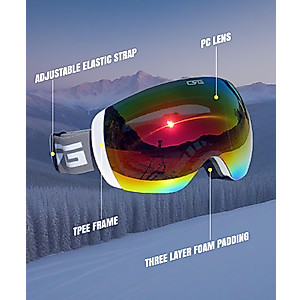 CRG Sports Ski Goggles 100% UV Protection Frameless Snowboard Goggles for Men,Women,Adults