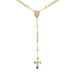 Rosary Necklace for Women - Lariat Cross Necklace in Goldtone - Fashion Rosary Bead Necklaces - 21" Chain Length Jewelry Catholic Faith Christian Religious Birthday Gifts for Women