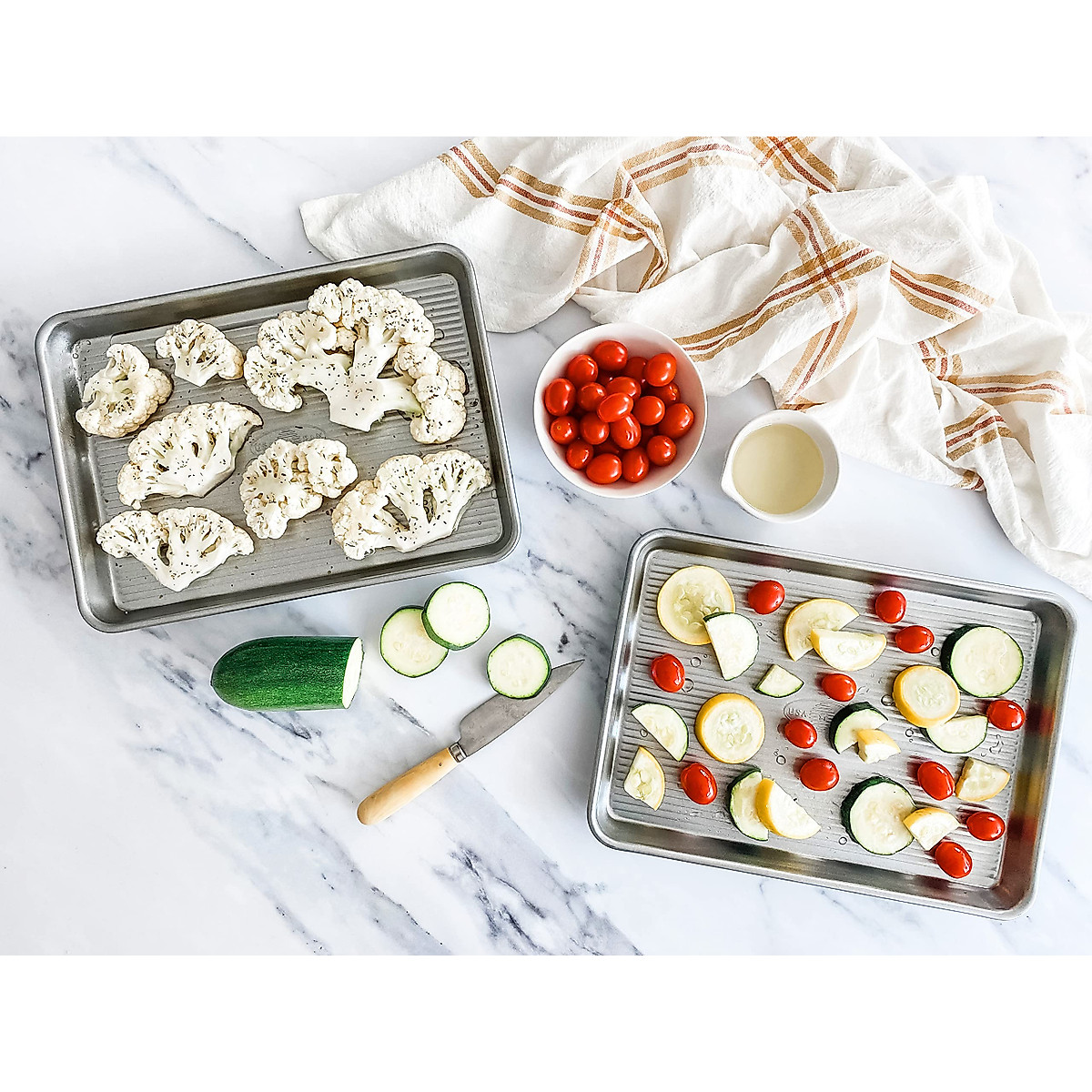 USA Pan Nonstick Quarter Sheet Pan Set of 2 and USA Pan Bakeware Half Sheet Pan Set of 2, Aluminized Steel