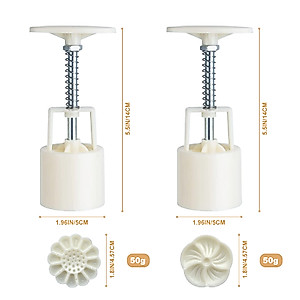 LIUDHPSP Moon Cake Mould Set,Includes12 pcs Sakura flower pattern base and 2 Pieces Bath Bombs Press,Mid Autumn Festival DIY Hand Press Cookie Stamps Pastry Tool Moon Cake Maker(50g) White L