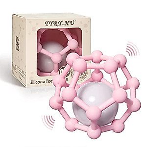 Baby Teethers Toys Silicone Soft Ball Easy to Hold Teether for Sensory Ball Exploration & Teething Stress Relief Molar Ball Soothing Teether Toy Baby Ball for Ages 0 Months+,(Rattle Teether Ball-Pink)
