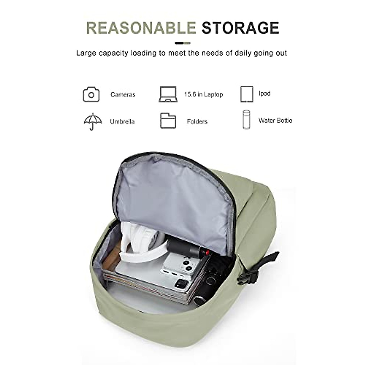 VGOCO School Backpack for Women Men,Middle High School Bookbag for Teens Girls Boys Small Travel Backpack Waterproof College Lightweight Cute Backpacks Casual Daypack Fits 15.6 Inch Laptop GREEN