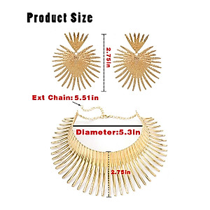 Fstrend Collar Choker Necklace Earrings Set Gold Flower Statement African Canine Tooth Shape Necklace Cleopatra Costumes Jewelry Accessories for Women and Girls (Gold)