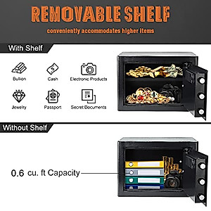 WASJOYE Cabinet Security Safe Box, Fireproof Home Lock Safe with Digital Keypad Safety Key Lock for Home Business Office Hotel Money Document Jewelry Passport Storage 13.78 x 9.84 x 9.84 inches