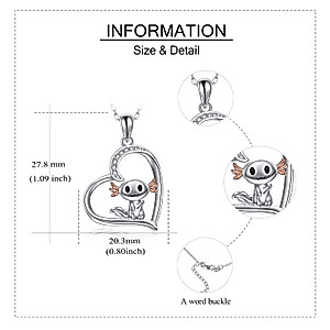 YAFEINI Axolotl Necklace 925 Sterling Silver Heart Axolotl Pendant Cubic Zirconia Cute Axolotl Jewelry Gifts for Women