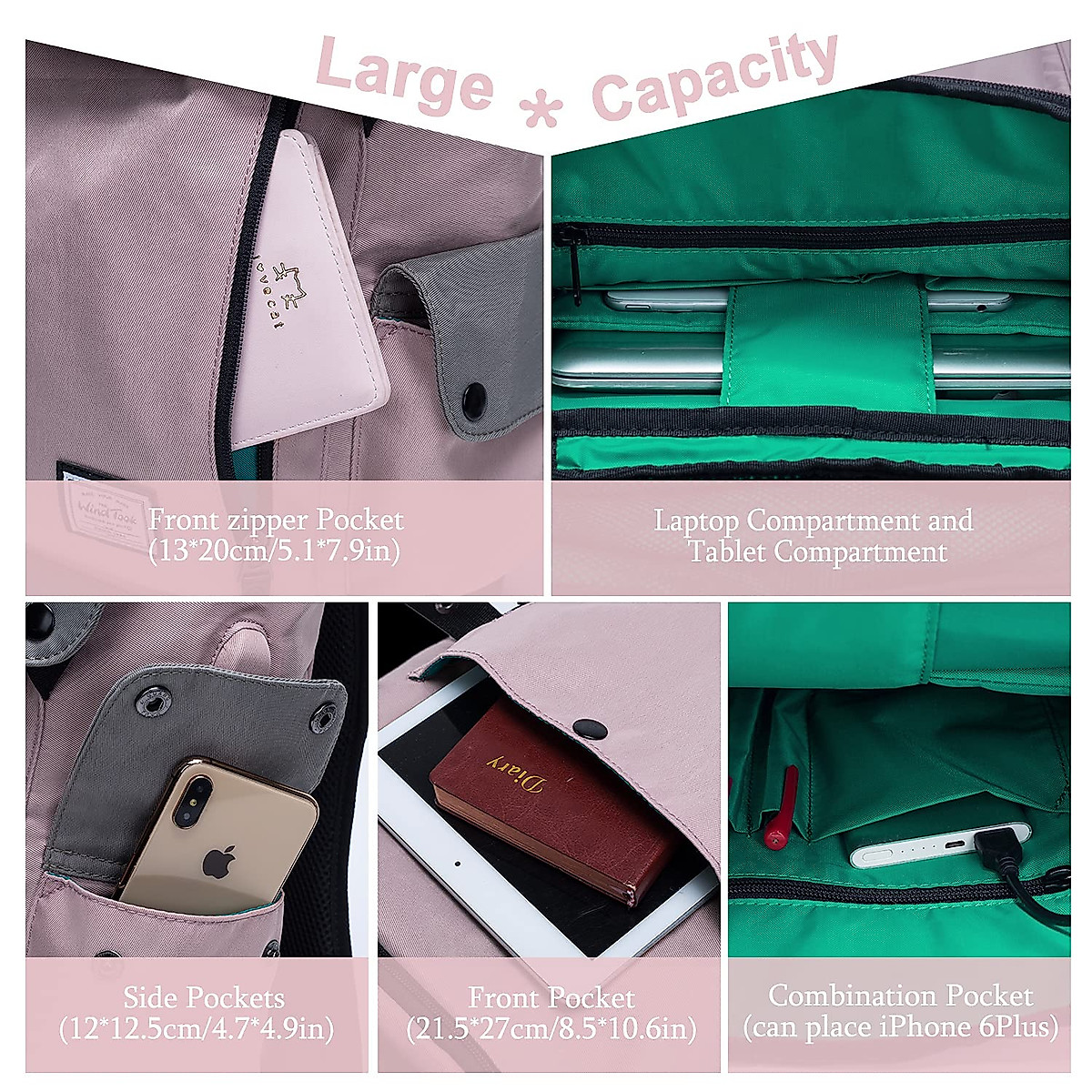 WindTook Backpack for Women Teens Girls School College Book Bag Travel Work Daypack Laptop Computer Bag with USB Charging Port Suits 15 Inch Notebook,mauve