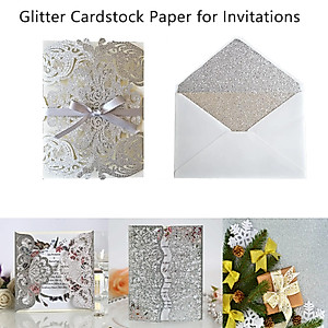 Acrux7 100 Sheets Silver Glitter Cardstock 12 x 12 Inch Glitter Cardstock Paper for Invitations, Scrapbook, DIY Cards, Graduations, Crafts, Printing, Box Wrapping Silver Shimmer Paper 250GSM/92lb