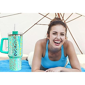 Holographic Leopard Tumbler 40 oz with Handle, Water Bottle, Gifts for Women & Men, Insulated Cup with Lid and Straw, Simple Modern, Water Bottles & Stanley Cups Trending Tumbler Gift 3D Green