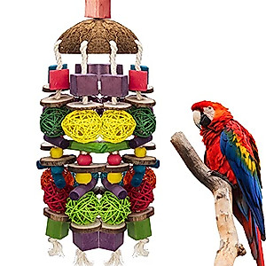 EBaokuup Large Bird Parrot Toys, Multicolored Wooden Blocks Bird Chewing Toy Parrot Cage Bite Toy for Macaws Cokatoos African Grey and Large Medium Parrot Birds