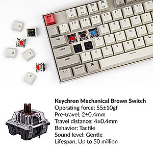 Keychron K8 Tenkeyless Layout Hot-Swappable Wireless Bluetooth Mechanical Gaming Keyboard for Mac Windows, Multitasking 87 Keys USB Wired Computer Keyboard with Keychron Mechanical Brown Switch