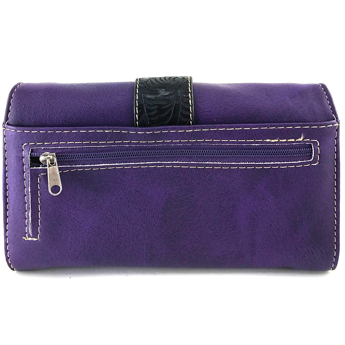 Justin West Tooled Laser Cut Leather Floral Embroidery Rhinestone Buckle Studded Shoulder Concealed Carry Tote Style Handbag Purse (Purple Purse and Wallet Set)