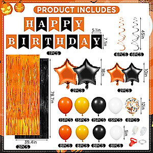 Orange Birthday Decorations Halloween Birthday Party Supplies Orange Black Happy Birthday Banner Balloons Arch Kit Fringe Curtain for Fall Autumn Halloween Birthday Baby Shower Party Decorations