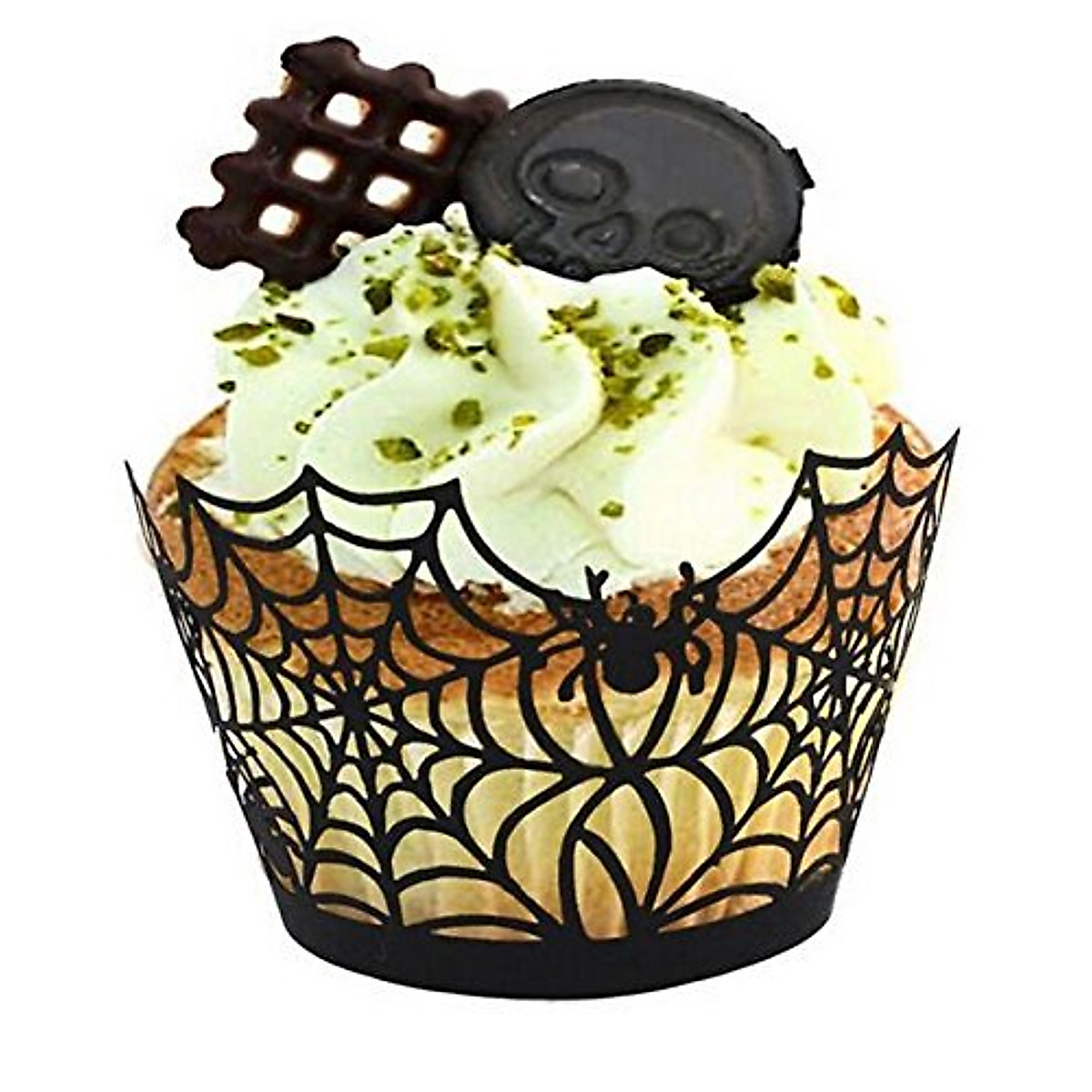 Fashionclubs Halloween Party Spiderweb Laser Cut Paper Cupcake Wrappers Wraps Liners Pack of 24,Black