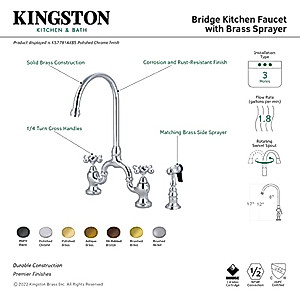 Kingston Brass KS7792AXBS English Country Bridge Kitchen Faucet Sprayer, Polished Brass
