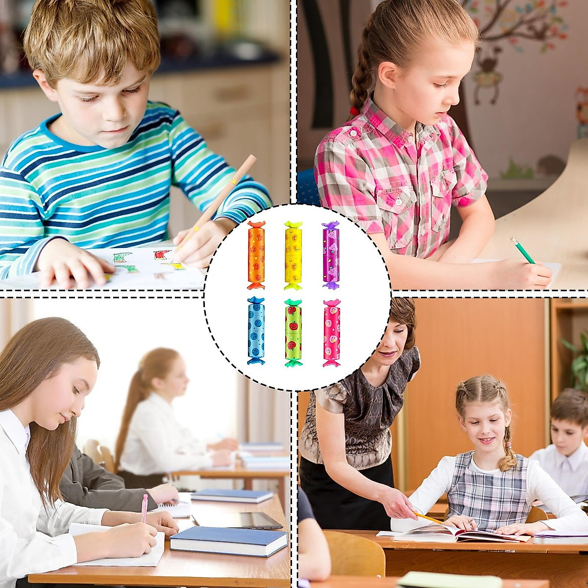Candy Shape Highlighter, 6pcs Cute Candy Highlighters, Enhanced Notetaking Marker Pen, Size Light Weight Candy Highlighter Pens with Delightful Fruit Patterns For Kids Drawing and Greeting Card