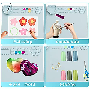 Silicone Craft Mat, 20×16 Inches Silicone Painting Mat with Water Cup and Paint Holder (Blue)