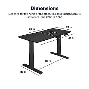 Vari Essential Height Adjustable Electric Standing Desk - Home Office Standing Desk with VariDesk Sturdy T-Legs - Quiet Motorized Standing Desk - 48x24 Inch Small Standing Desk - Black - 1 Box