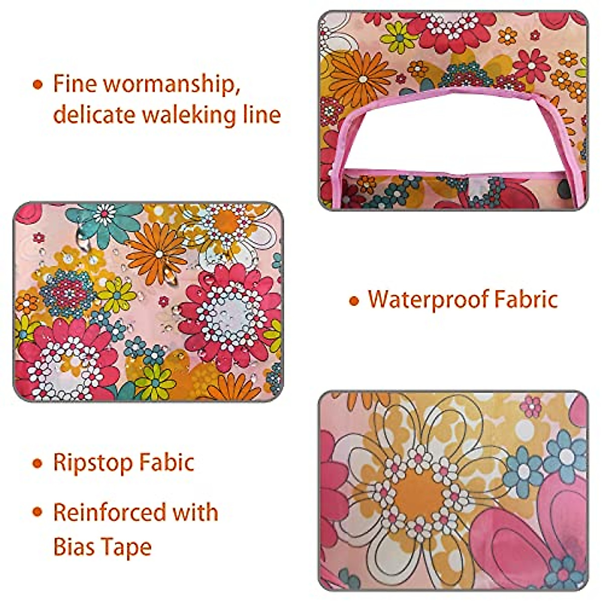 DZH Enjoy 10 Pack Cute Floral Leaves Print Reusable Grocery Bags Portable Foldable Shopping Bag Eco-friendly Shopping Tote with Hook,Medium