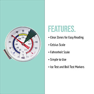 Milk Thermometer For Steaming Milk - Ideal Milk and Coffee Temperature Thermometer With 175 mm Stainless Steel Probe and Clip Barista Coffee Espresso