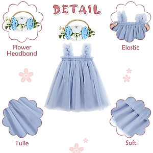 Durio Tutu Dresses for Toddler Girls Birthday Outfit Girl Baby Girl Tulle Dress Infant Dress with Flower Headband Dusty Blue 6-9 Months