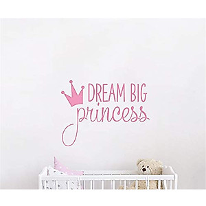 Dream Big Princess with Crown Wall Decal Vinyl Sticker for Kids Baby Girls Bedroom Decoration Nursery Home Decor Mural Design YMX18 (Soft Pink)