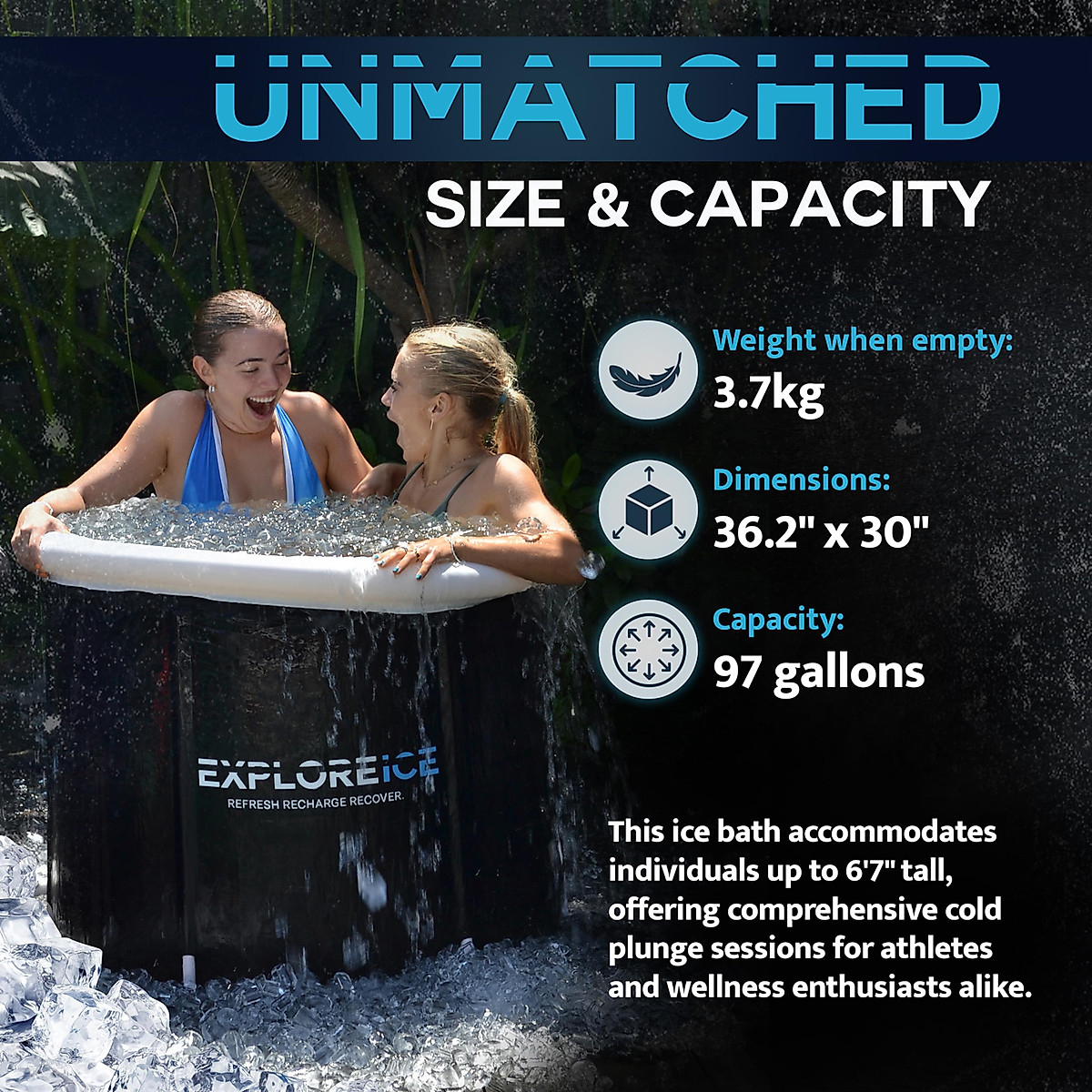 Explore Ice Bath Tub for Athletes [USA OWNED BUSINESS] - Extra Large Cold Tub, Premium Cold Plunge Tub Outdoor, Portable Ice Bath, Ice Barrel Cold Therapy Bath - Pro Max…(White/Black)
