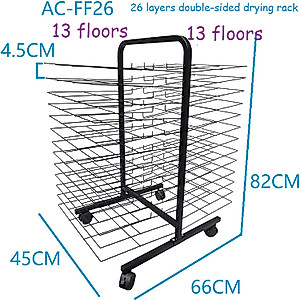 Drying & Print Racks，Back-to-Back 13-Shelf Mobile Drying Rack with 26 Wire Shelves for Mobile Classrooms Art Studios and Home Use