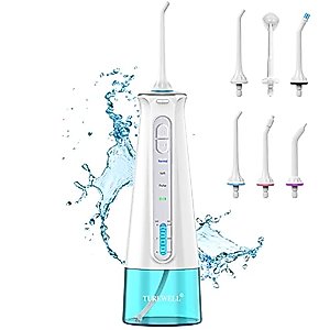 TUREWELL Water Flosser for Teeth, Portable Oral Irrigator with 3 Modes 6 Jets, IPX7 Waterproof USB Rechargeable Water Teeth Cleaner, waterpick for Travel&Home