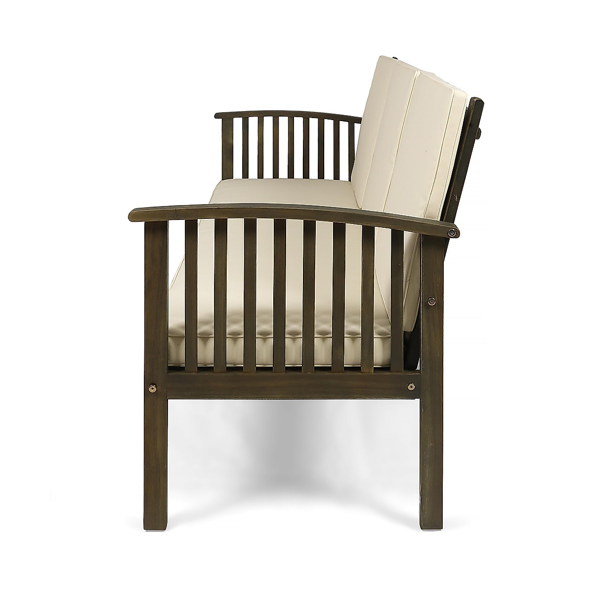 Elevon 3-Seat Patio Furniture Set, Loveseat Sofa with Soft Cushions, Outdoor Acacia Wood Conversation Set for Backyard, Balcony and Deck, Water-Resistant, Gray Patina Finish and Cream