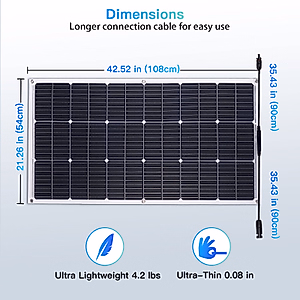 Flexible Solar Panel 100W/12V, Monocrystalline Solar Panels, 23% High Convert, IP68 Waterproof and Lightweight Off-Grid Solar Power System Charger for Marine Camping RV Cabin Van Car Uneven Surfaces