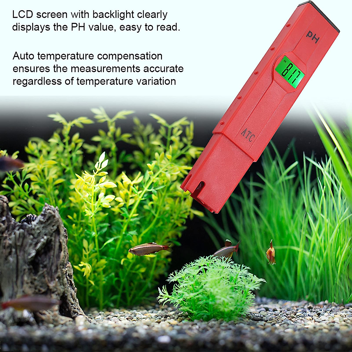Zerodis Horticulture Garden Tools, Food Beverage Ph Tester Aquarium Pool Water Quality Testing Pen Meter Portable LCD Digital